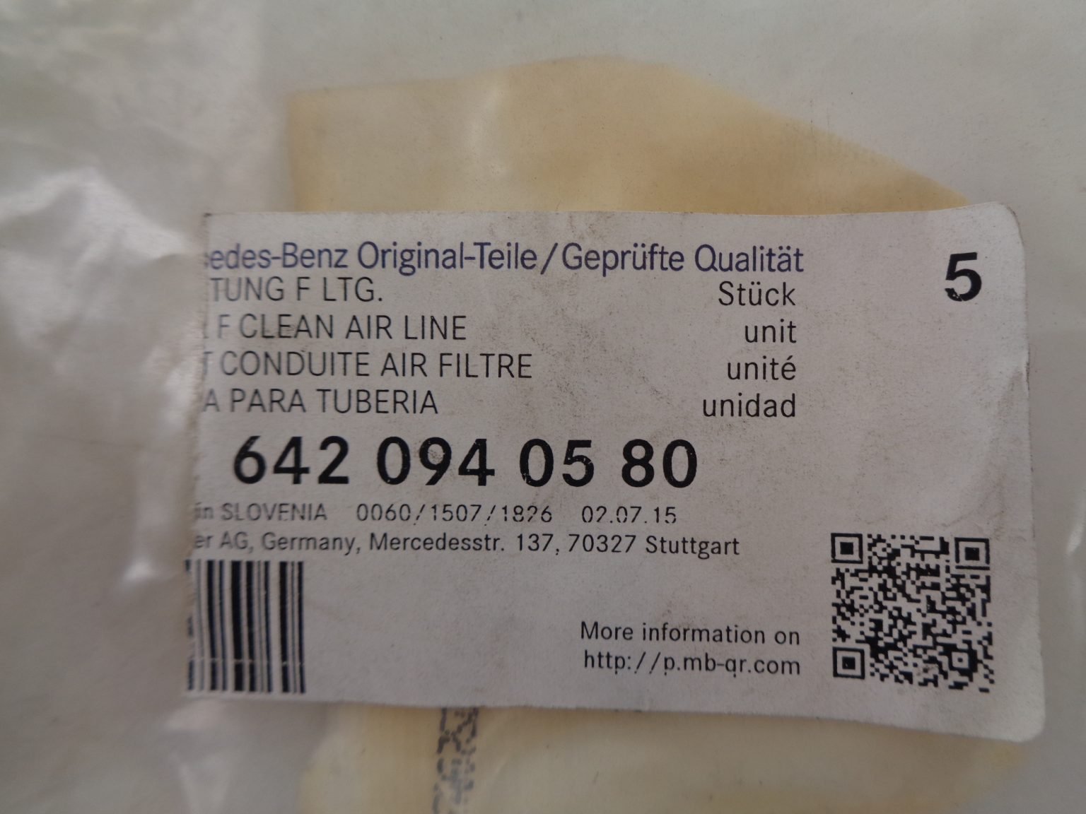A6420940580 PAKKING SCHONELUCHTVENTIEL OM642 NEW OLD STOCK ORIGINEEL ...