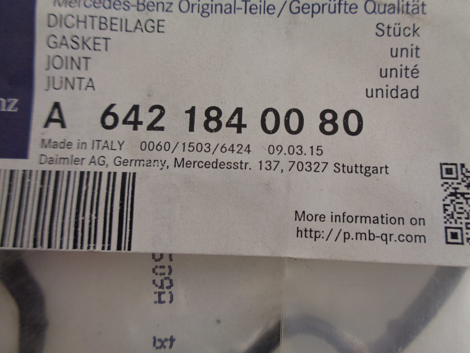 A6421840080 OM642 PAKKING OLIEFILTERHUIS NEW OLD STOCK ORIGINEEL ...